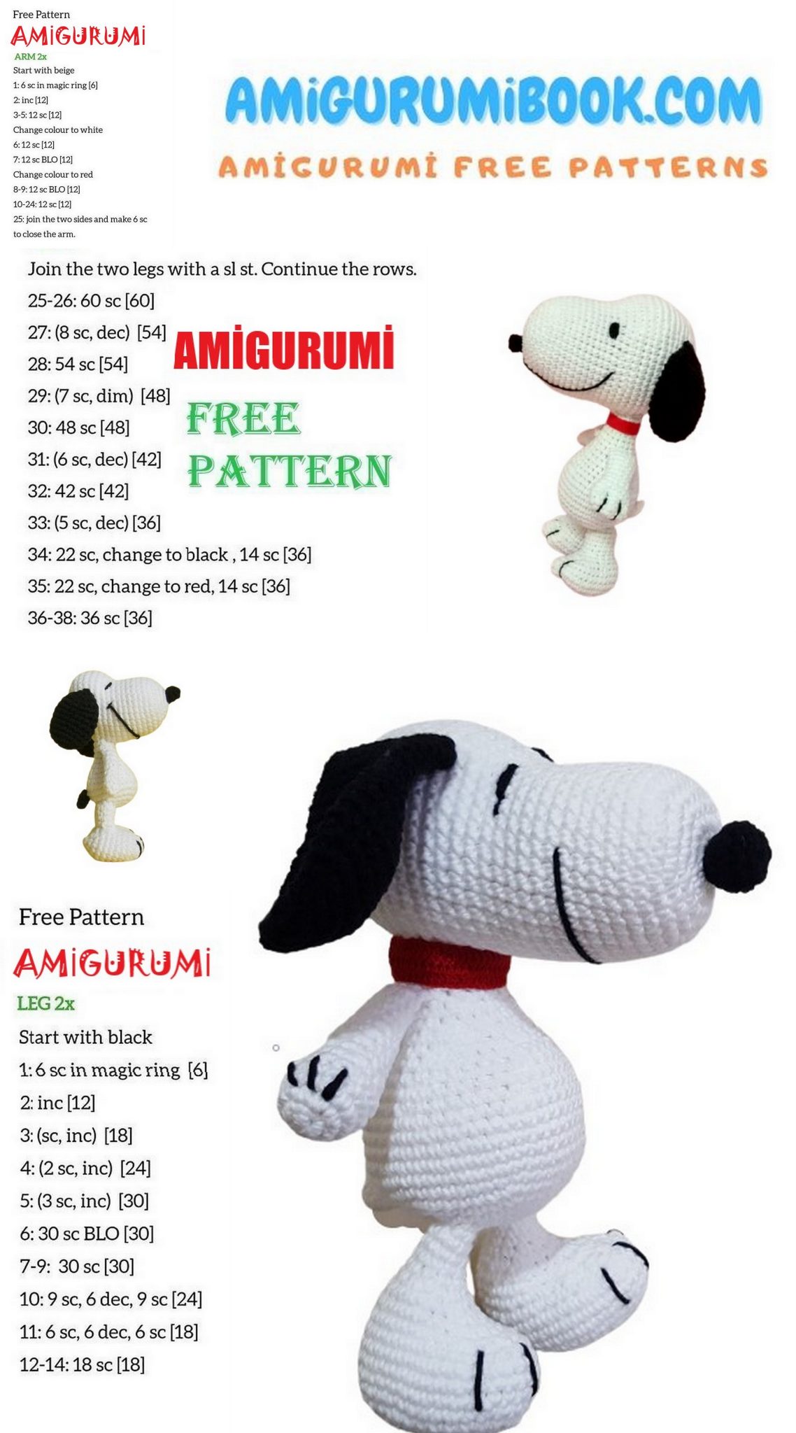 Snoopy Dog Amigurumi Free Pattern - Crochet Tutorial - Free Amigurumi ...