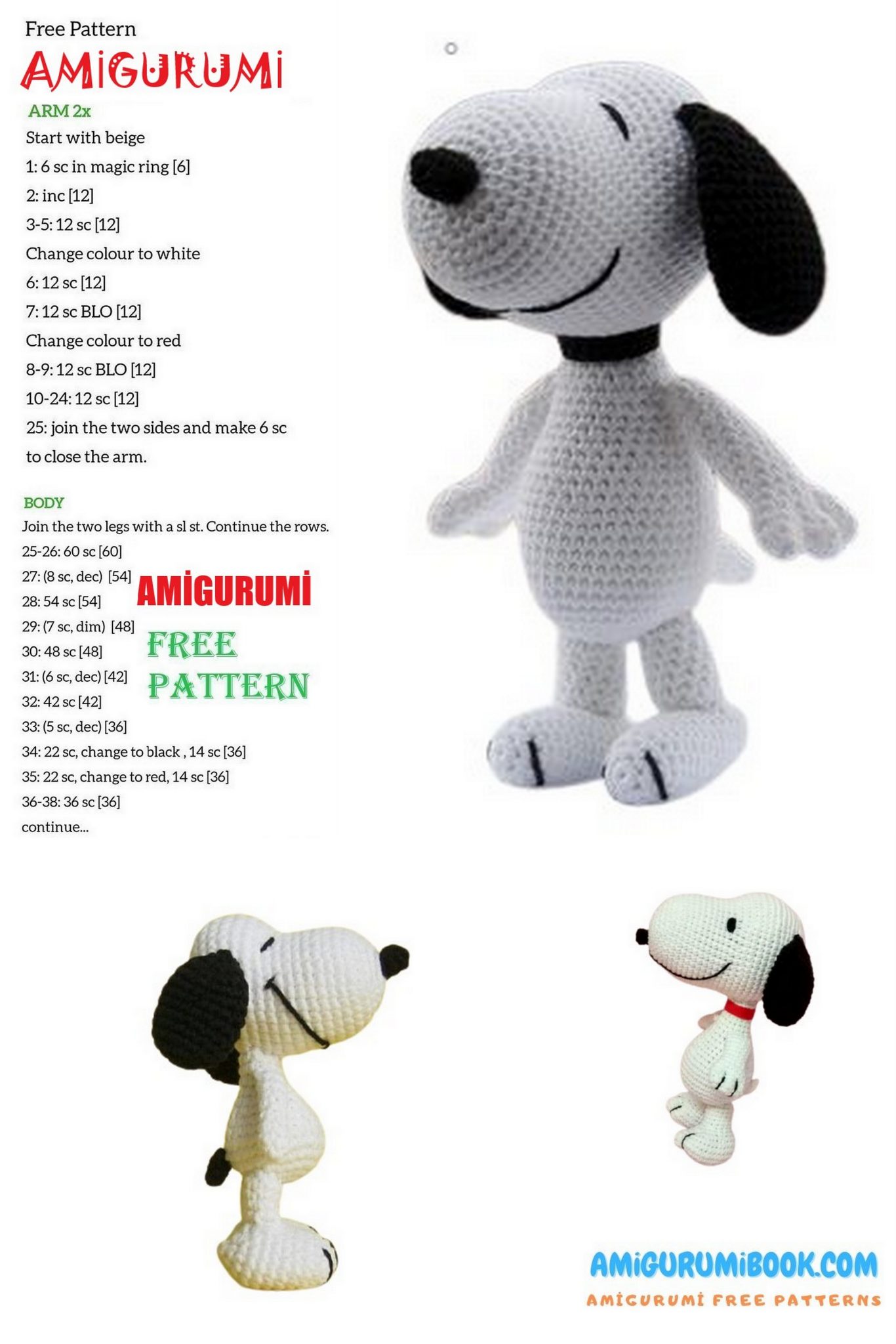 Snoopy Dog Amigurumi Free Pattern - Crochet Tutorial - Free Amigurumi ...