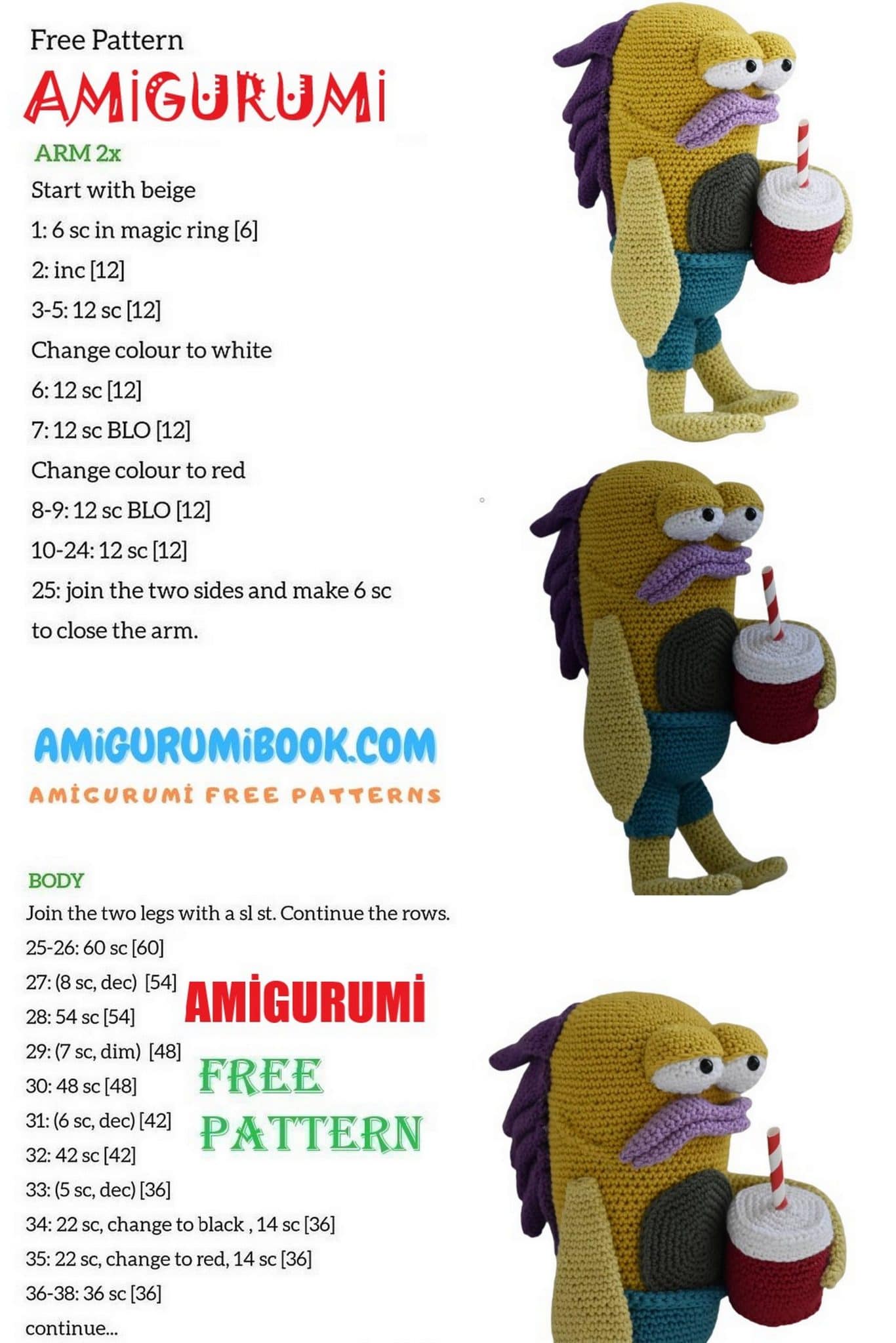 Sponge Bop Fish Amigurumi Free Pattern - Free Amigurumi Crochet Patterns