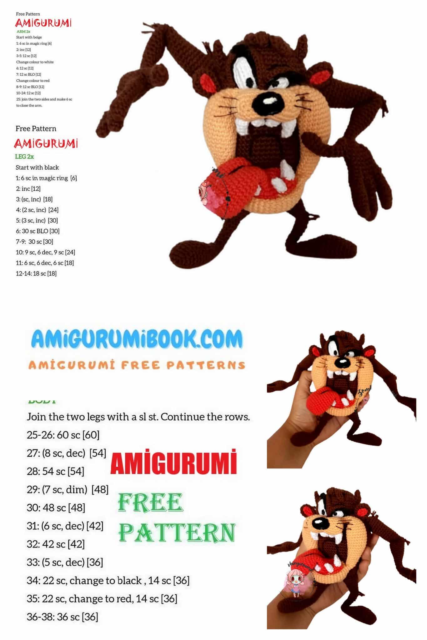 Tasmanian Devil Amigurumi Free Pattern - Free Amigurumi Crochet Patterns