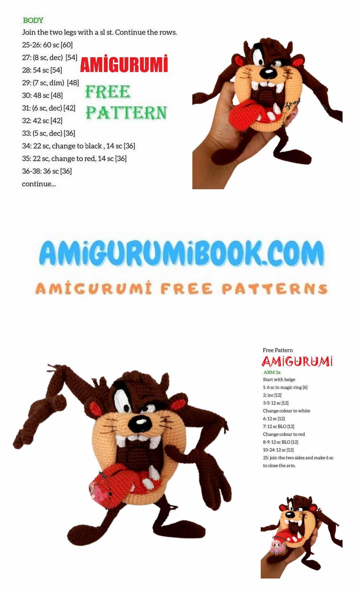 Tasmanian Devil Amigurumi Free Pattern - Free Amigurumi Crochet Patterns