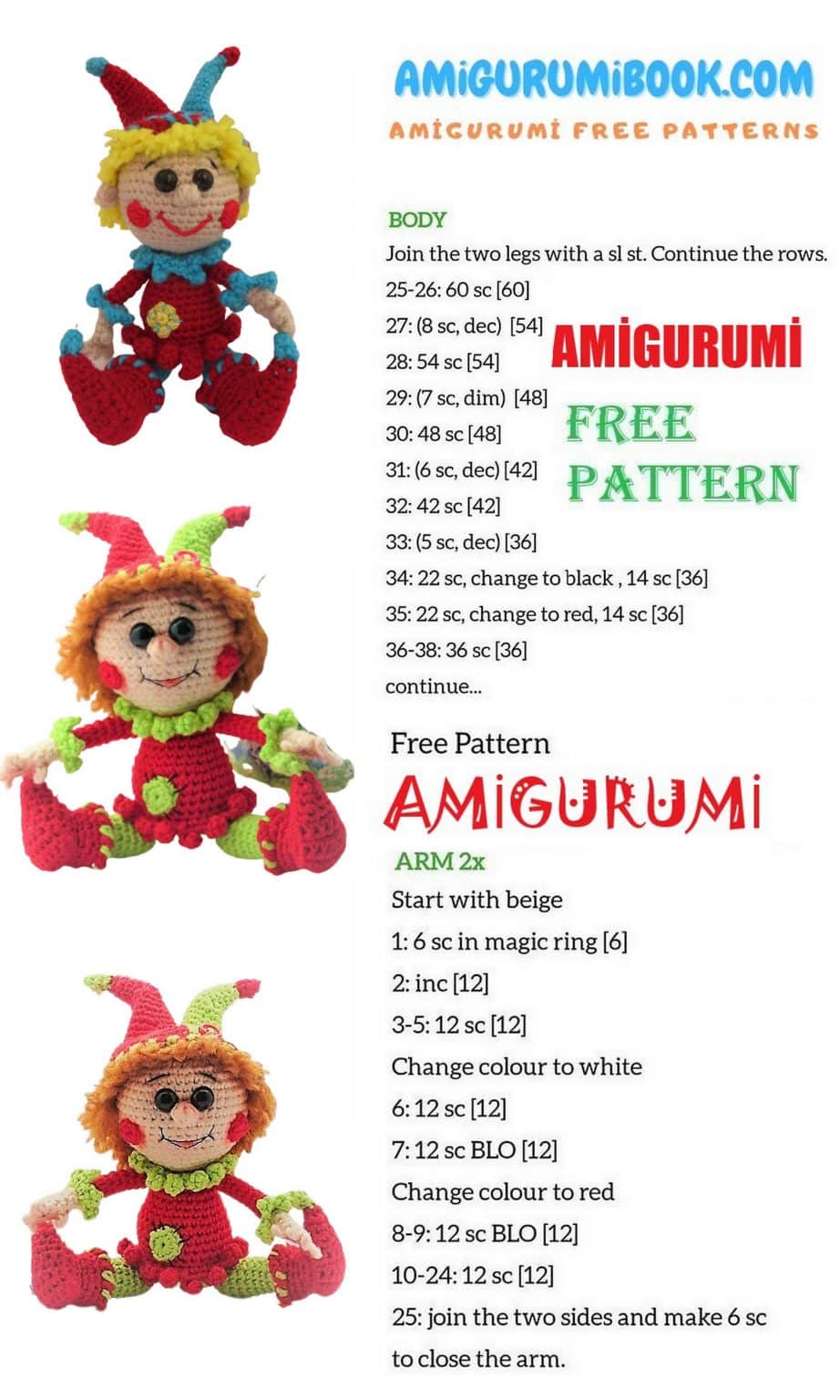 Jester Amigurumi Free Pattern - Free Amigurumi Crochet Patterns
