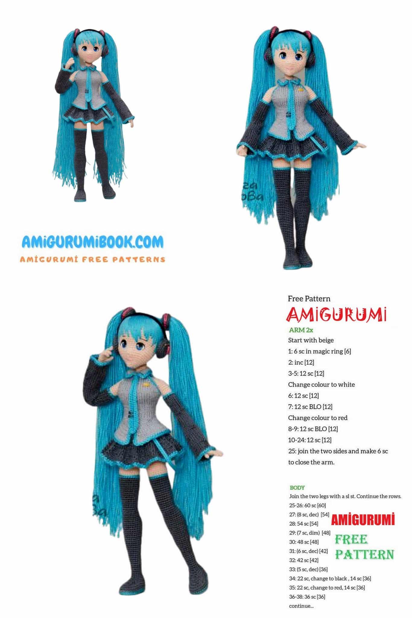 Hatsune Miku Amigurumi Free Pattern - Free Amigurumi Crochet Patterns