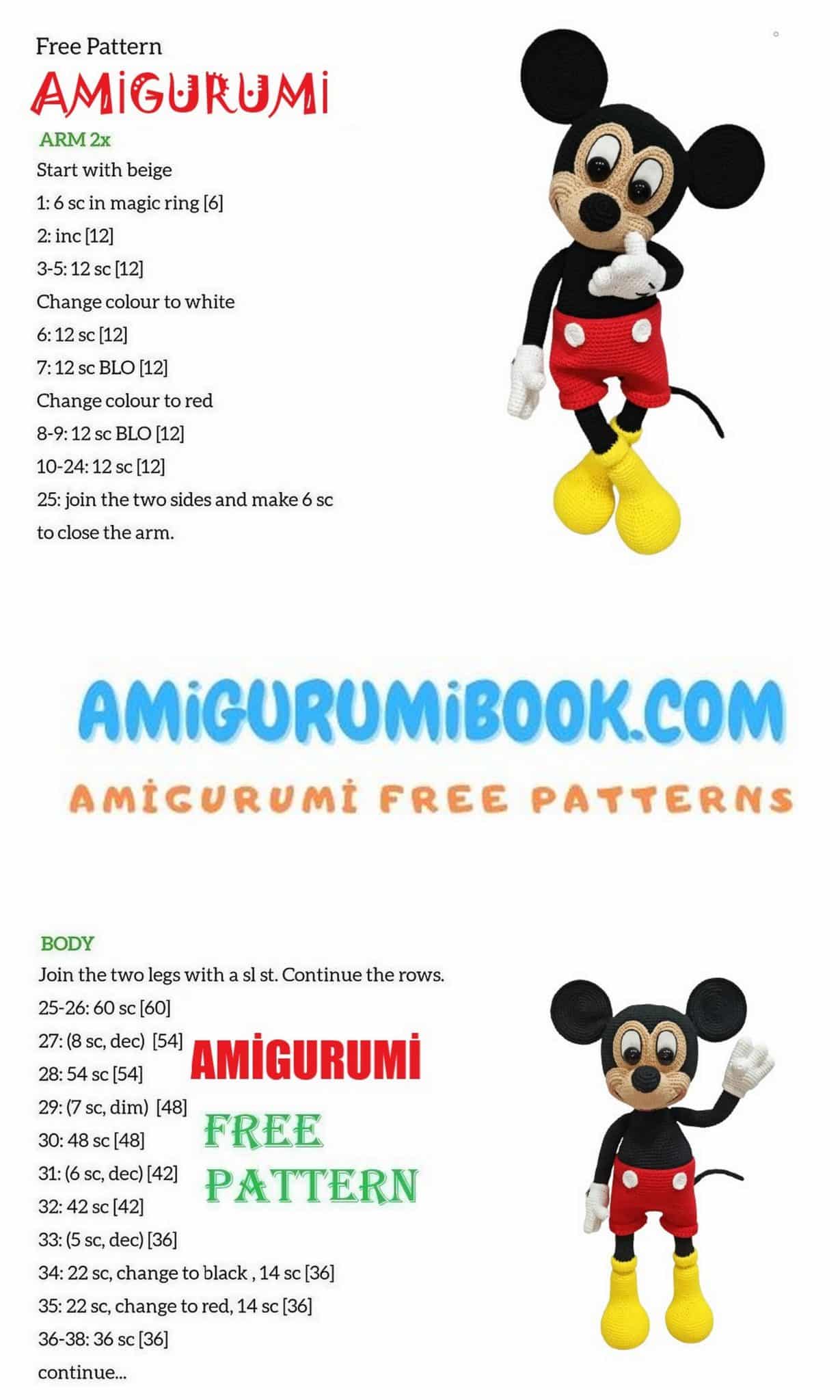Mickey Mouse Amigurumi Free Pattern - Free Amigurumi Crochet Patterns