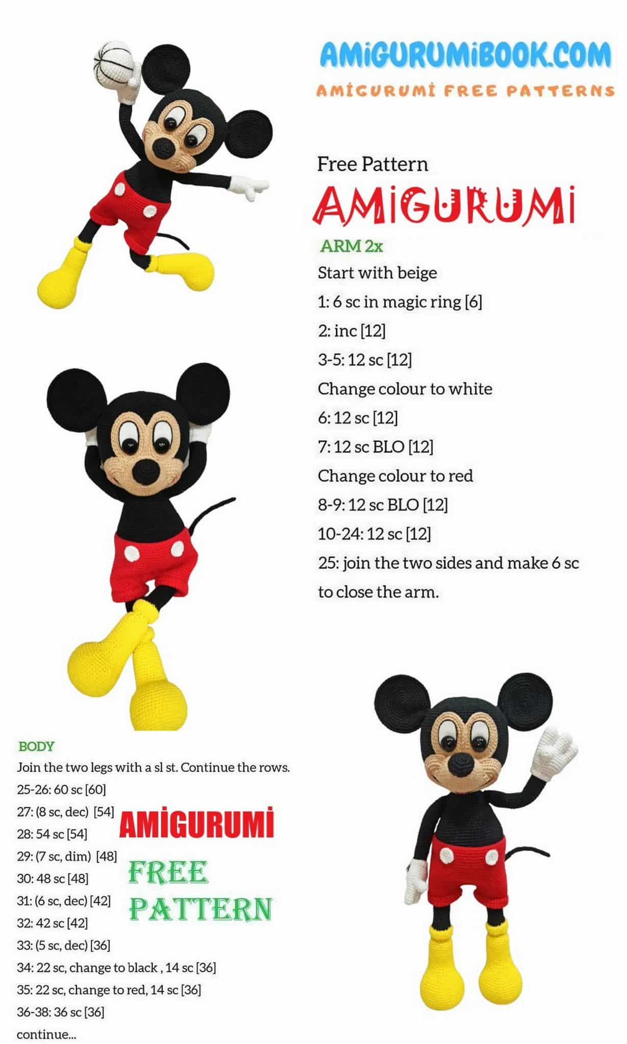 Mickey Mouse Amigurumi Free Pattern - Free Amigurumi Crochet Patterns