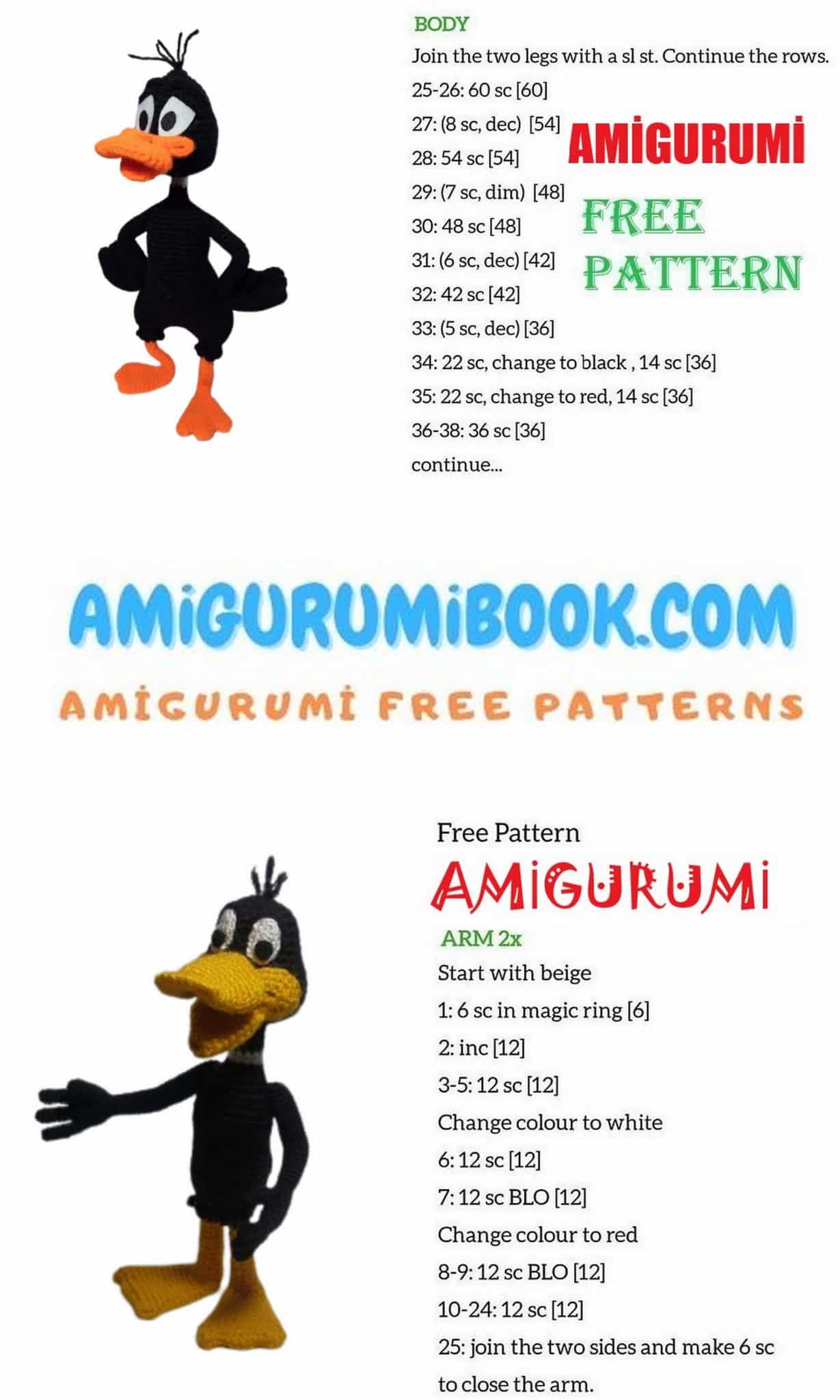 Daffy Duck Amigurumi Free Pattern - Free Amigurumi Crochet Patterns