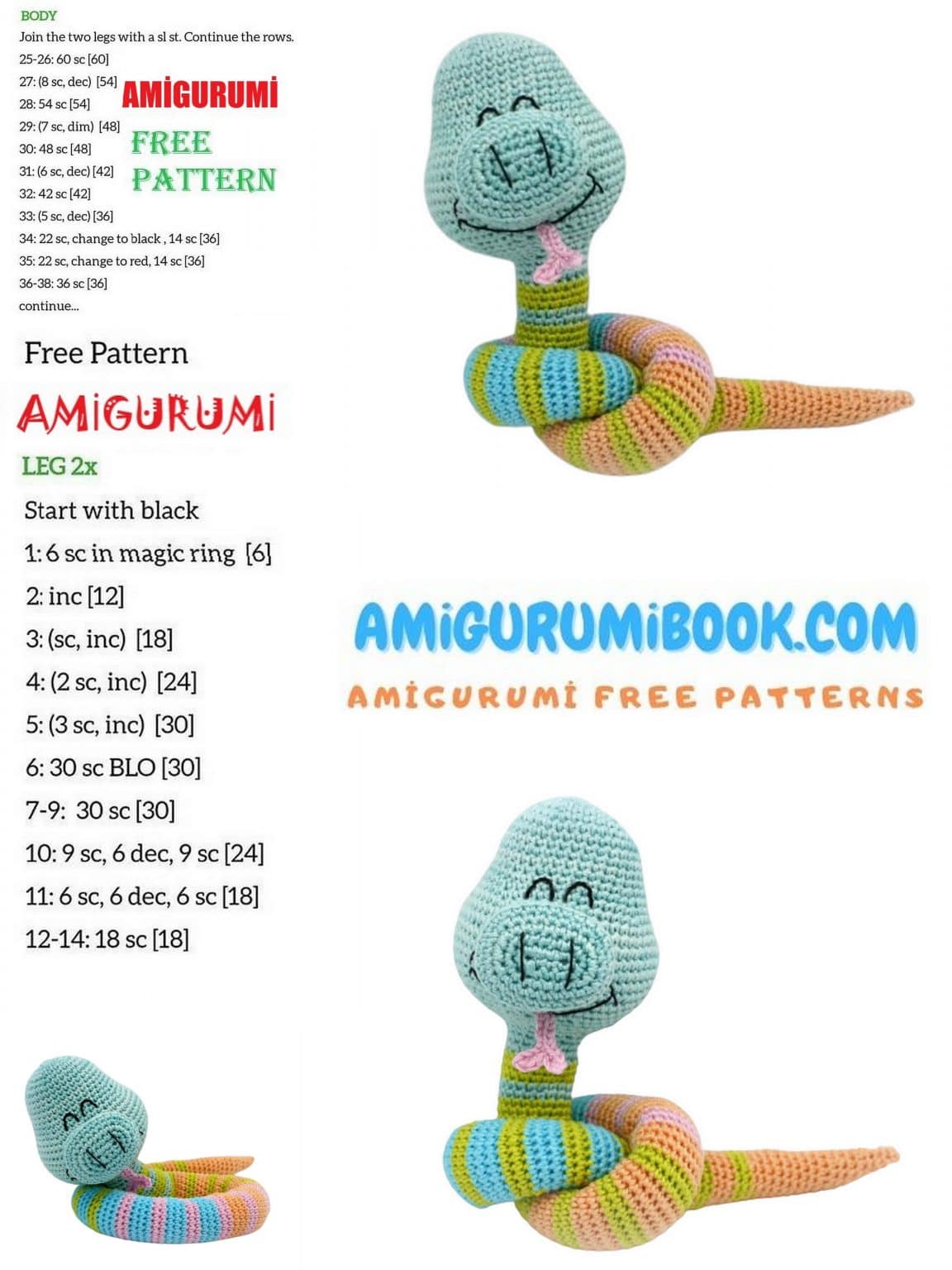 Cute Snake Amigurumi Free Pattern - Free Amigurumi Crochet Patterns