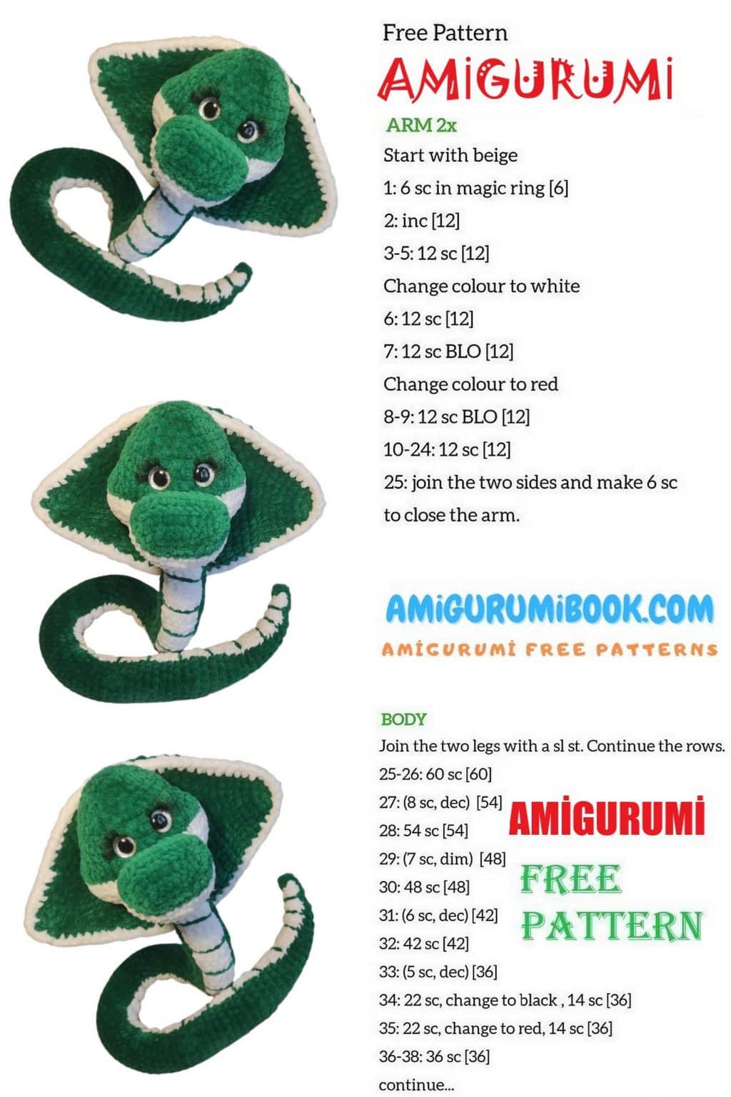 Velvet Snake Amigurumi Free Pattern - Free Amigurumi Crochet Patterns
