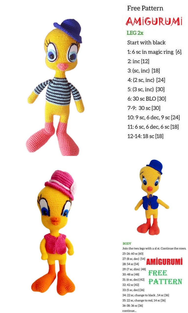 Tweety Amigurumi Free Pattern - Free Amigurumi Crochet Patterns