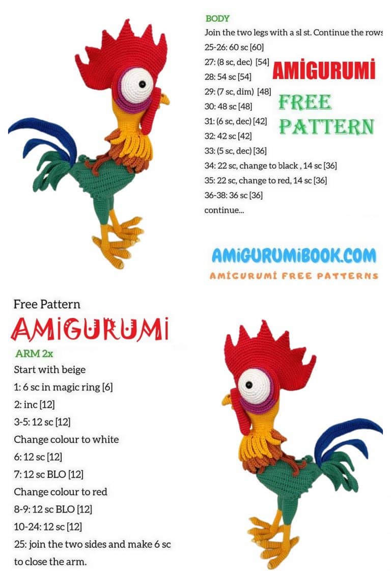 Cute Rooster Hei Hei Amigurumi Free Pattern - Free Amigurumi Crochet Patterns
