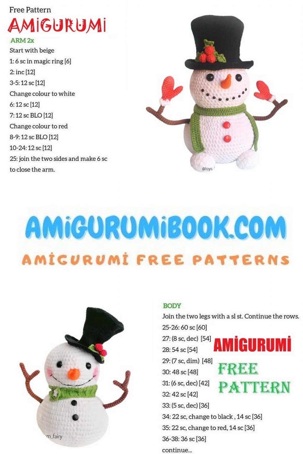 Snowman in Top Hat Amigurumi Free Pattern - Free Amigurumi Crochet Patterns