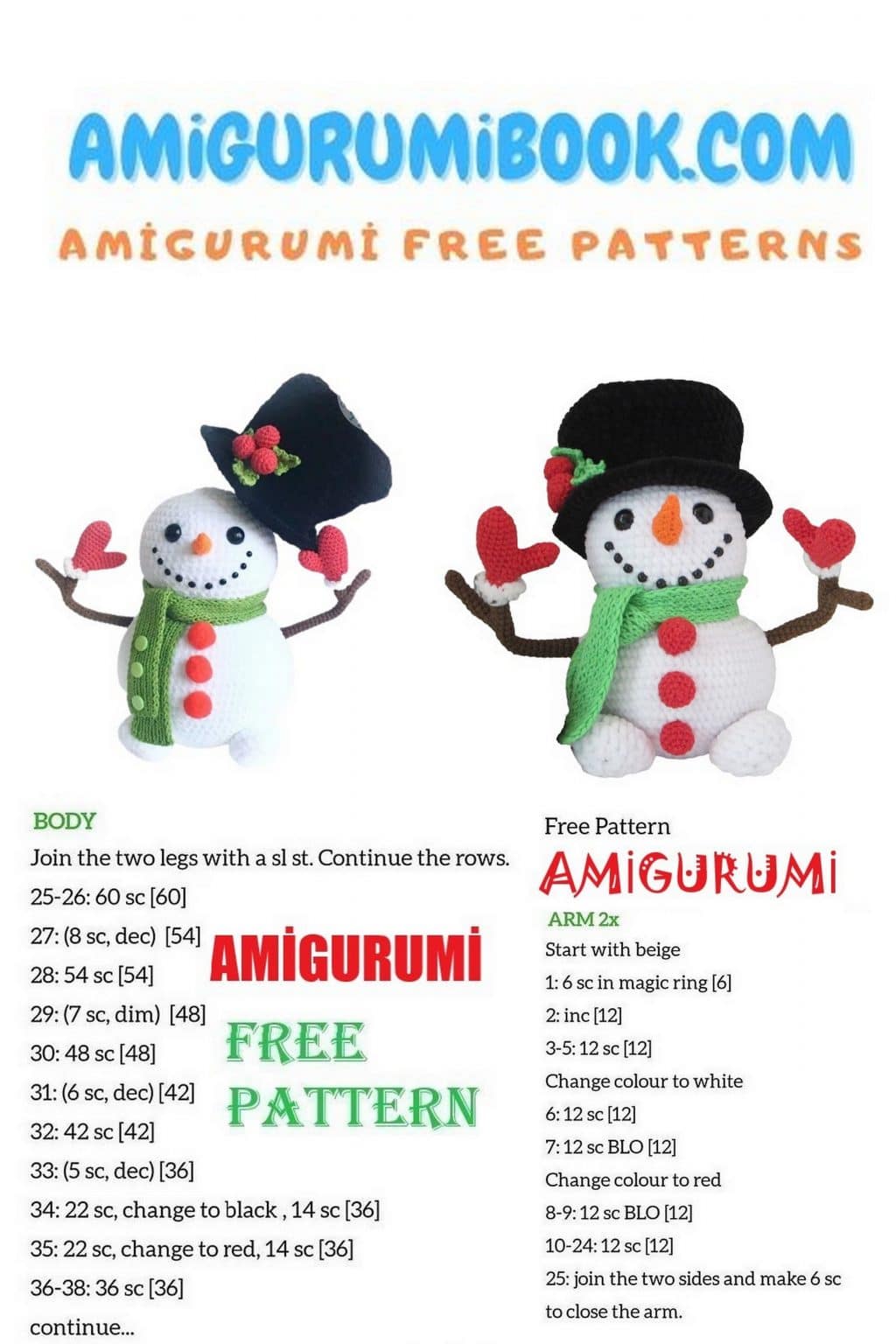 Snowman in Top Hat Amigurumi Free Pattern - Free Amigurumi Crochet Patterns