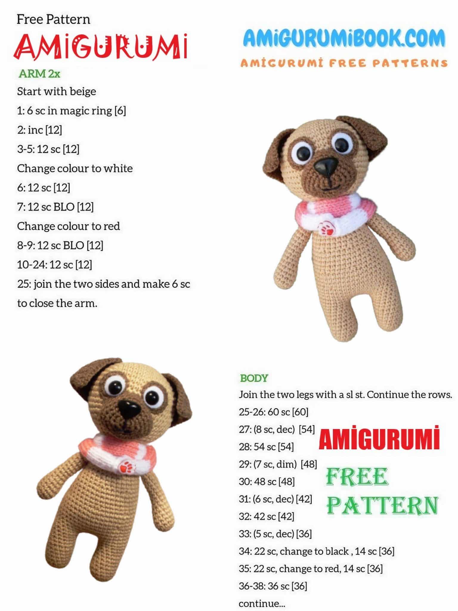 Cute Pug Dog Amigurumi Free Pattern - Free Amigurumi Crochet Patterns