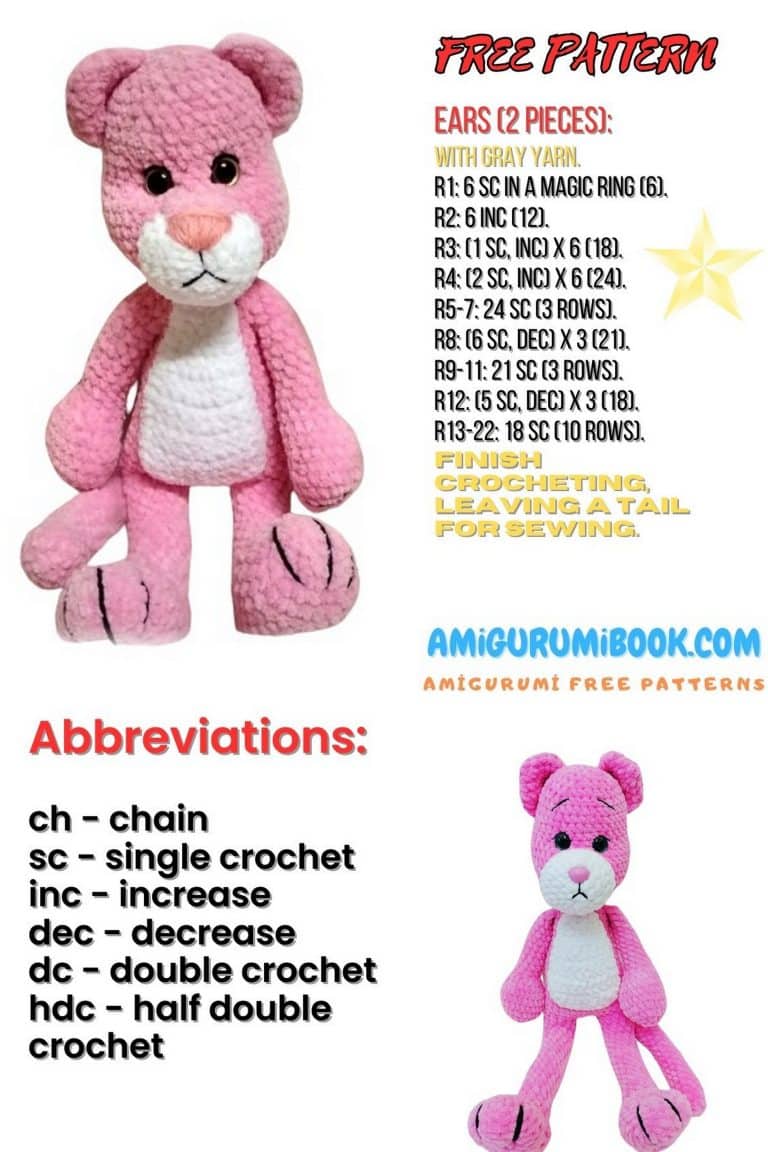 Free Velvet Pink Panther Amigurumi Pattern - Free Amigurumi Crochet ...