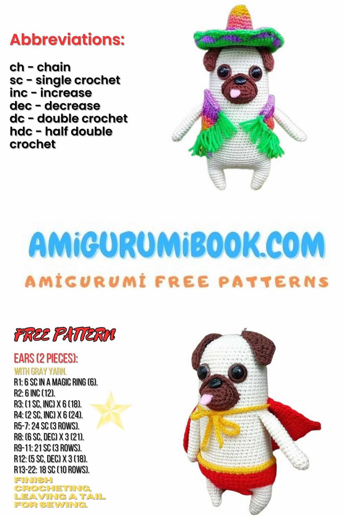 Adorable Amigurumi Pug Dog Free Pattern - Crochet Tutorial - Free ...