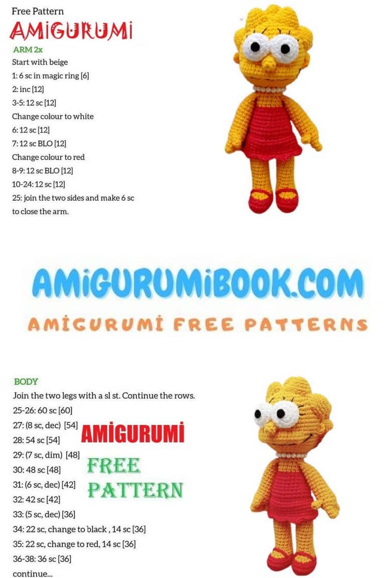 Free Lisa Simpson Amigurumi Pattern: Crochet Your Favorite Yellow ...