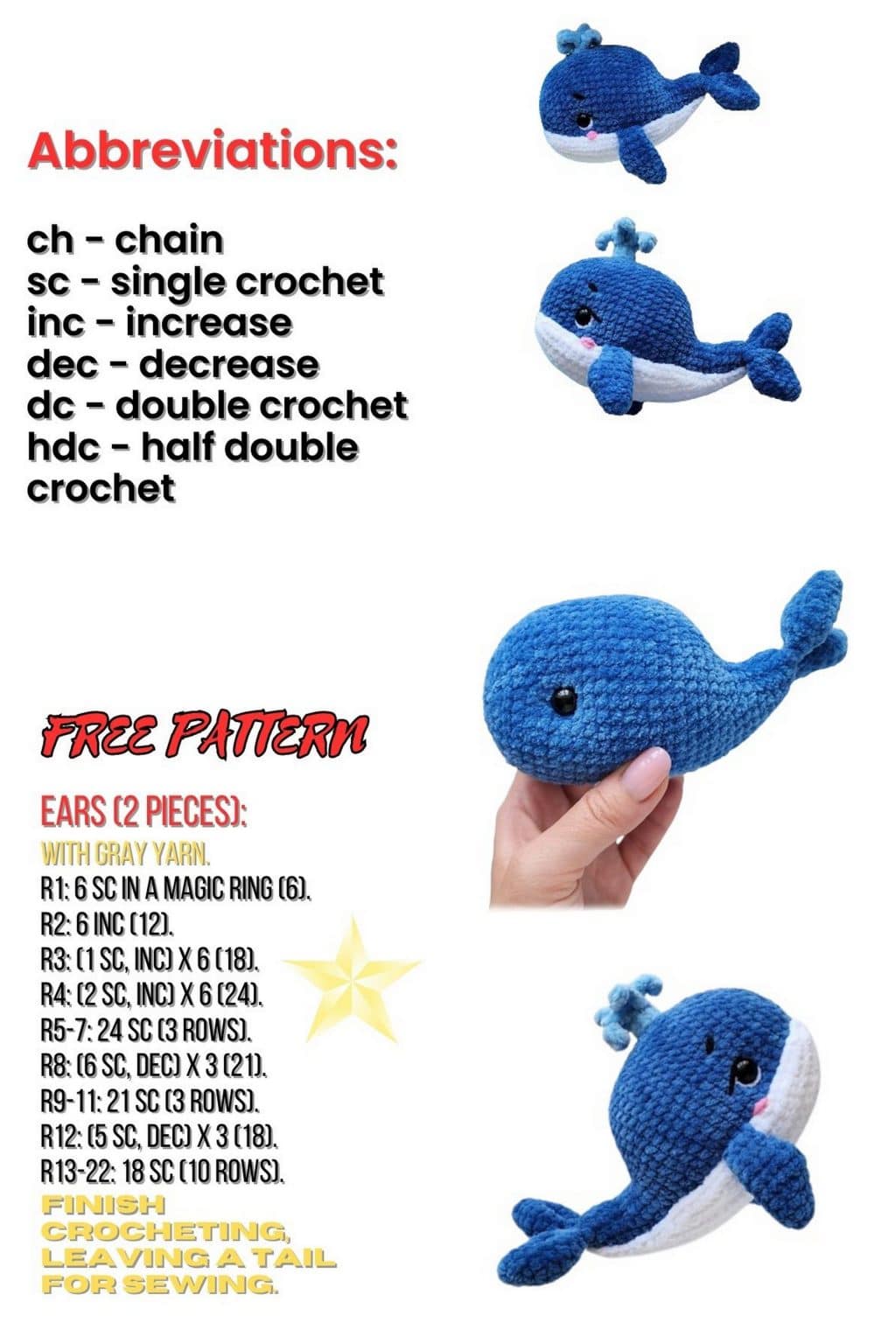 Blue Whale Amigurumi Free Pattern - Crochet Tutorial - Free Amigurumi ...