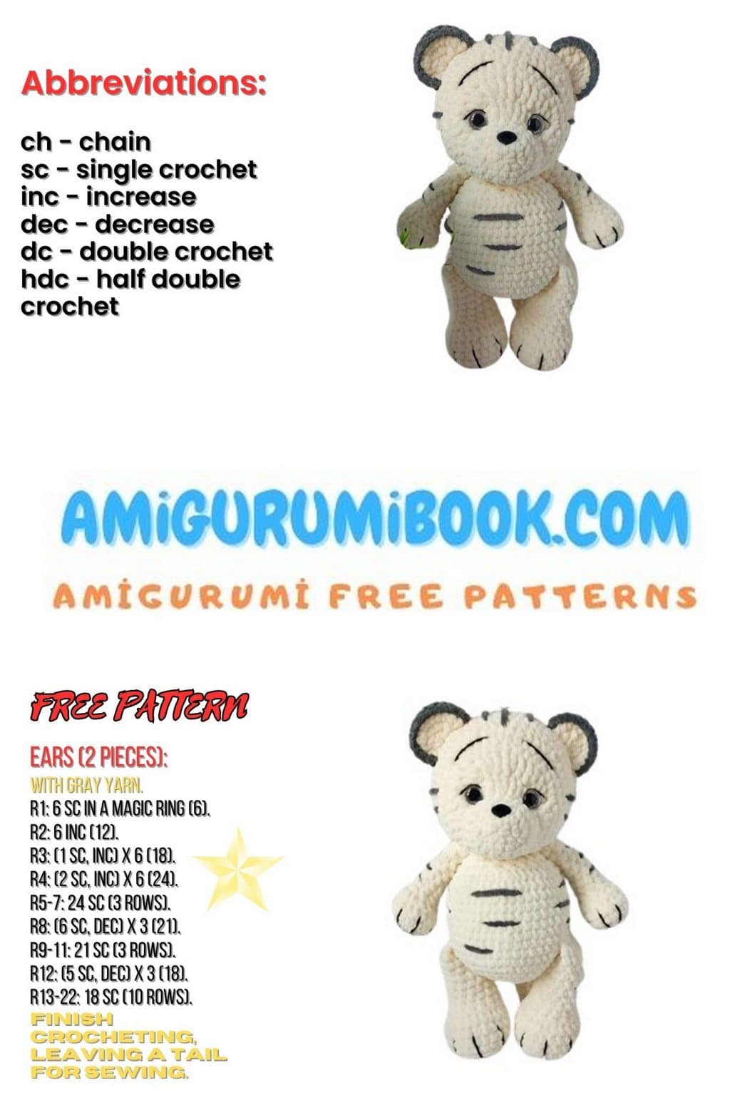 White Tiger Amigurumi Free Pattern - Crochet Tutorial - Free Amigurumi ...