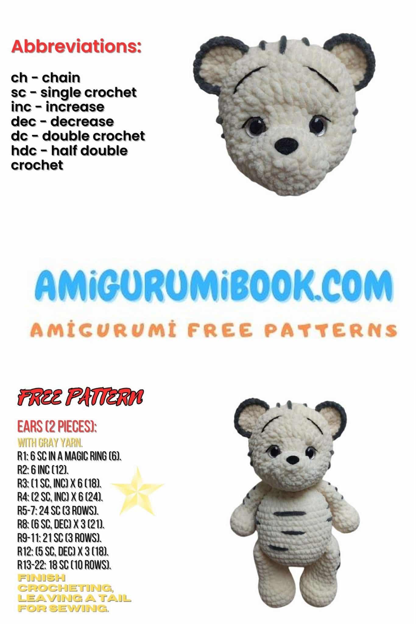 White Tiger Amigurumi Free Pattern - Crochet Tutorial - Free Amigurumi ...
