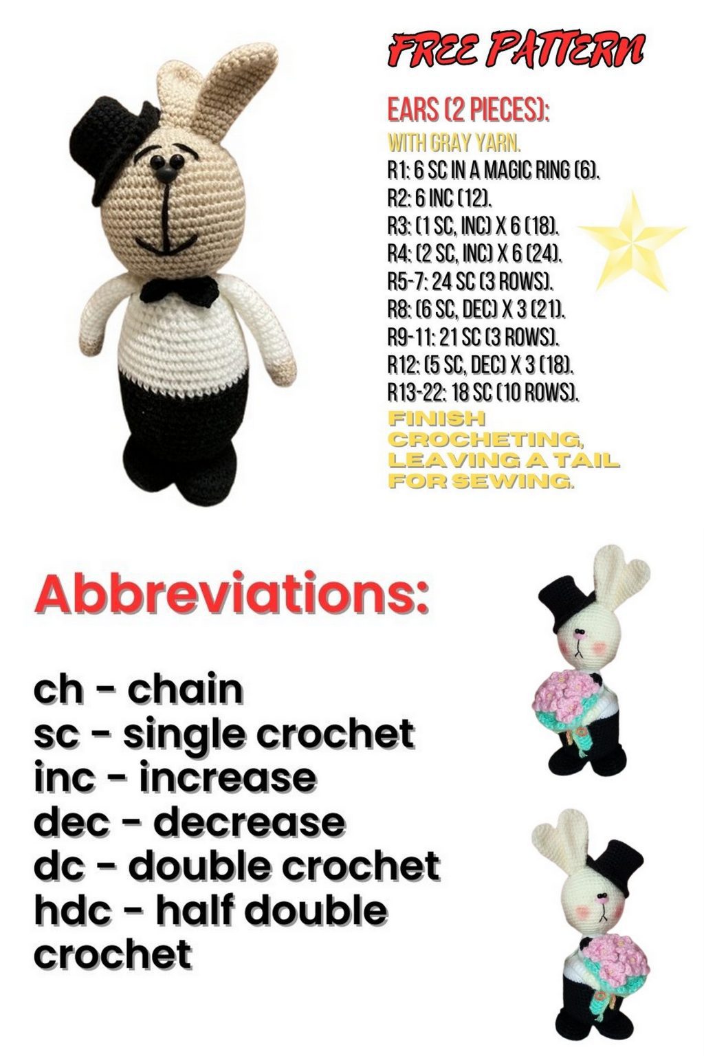 Gentleman Bunny Amigurumi Free Pattern - Crochet Tutorial - Free ...